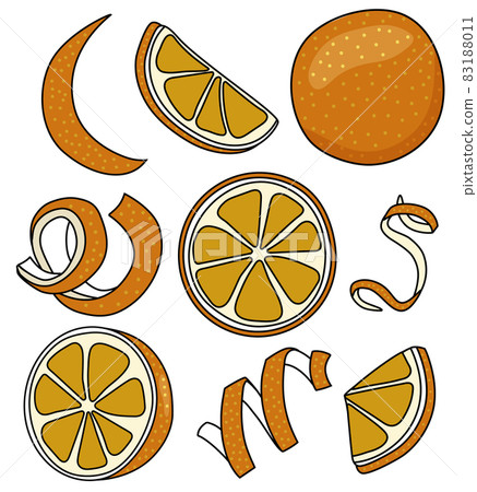 Collection set of orange and citrus fruits zest... - Stock Illustration ...