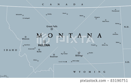 Montana, MT, gray political map with capital... - Stock Illustration ...