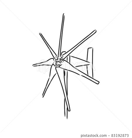Wind power plant. Hand drawn vector illustration. - Stock Illustration ...