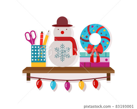 Christmas Shelf with Decoration Toys and Gifts - Stock Illustration ...