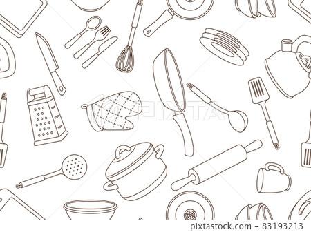 Seamless pattern with kitchen utensils. Cooking... - Stock Illustration ...