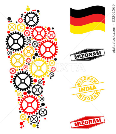 Workshop Mosaic Mizoram State Map in German... - Stock Illustration ...