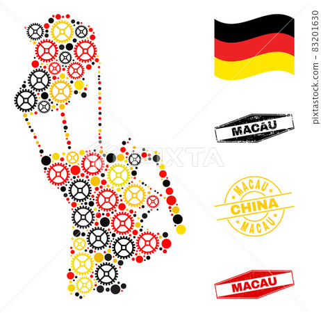 Gear Collage Macau Map in German Flag Colors... - Stock Illustration ...