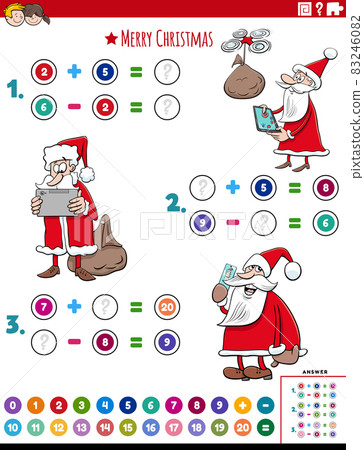 math addition and subtraction task with Santa... - Stock Illustration ...