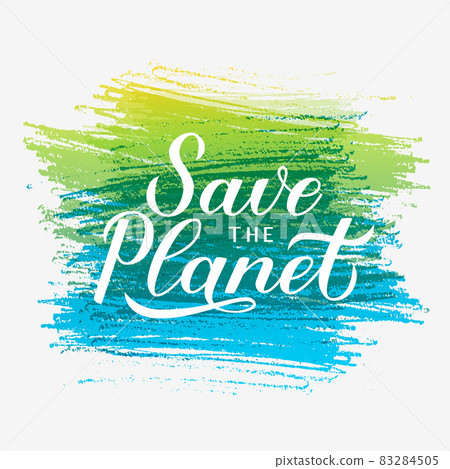 Save the Planet calligraphy lettering on... - Stock Illustration ...