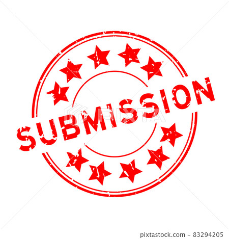 Grunge red submission word with star icon round... - Stock Illustration ...