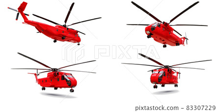 Set military transport or rescue red helicopter... - Stock Illustration ...