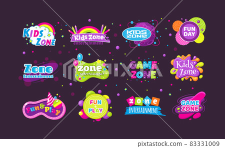 Kids game zone fun day entertainment set... - Stock Illustration ...
