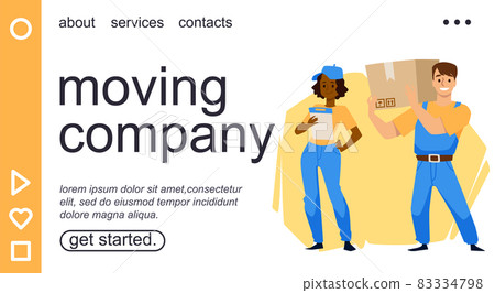 Moving company website banner with loaders or... - Stock Illustration ...