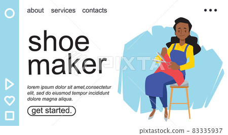 Female shoemaker in apron cutting leather or... - Stock Illustration ...