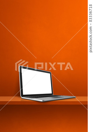 Laptop computer on orange shelf. Vertical... - Stock Illustration ...