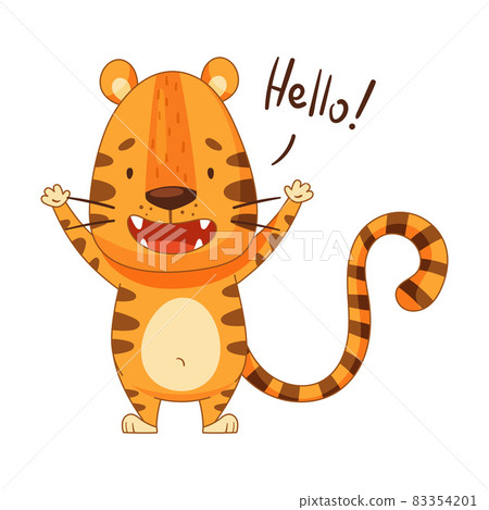 Cute little tiger saying Hello. Adorable baby... - Stock Illustration ...