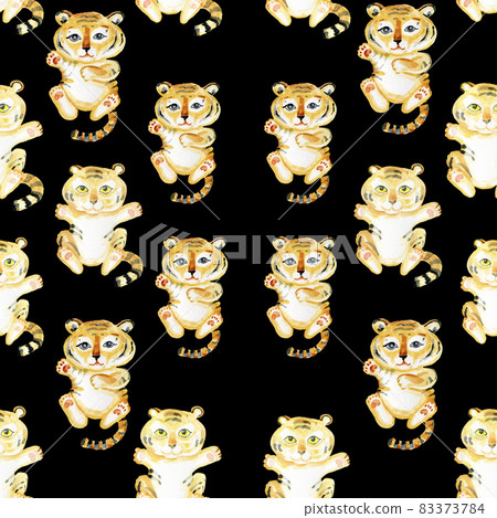 Cute Cubs on Black Background Seamless Pattern... - Stock Illustration ...