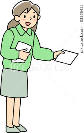 Woman handing out leaflets - Stock Illustration [83376433] - PIXTA