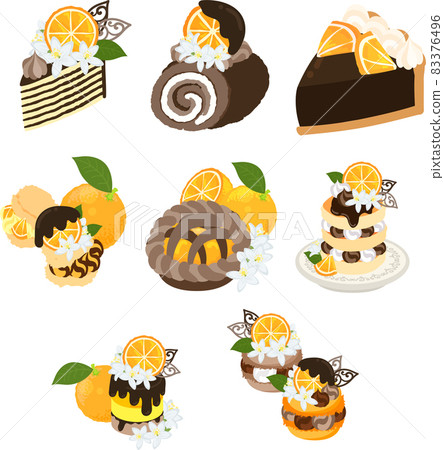 Various icons of cute orange sweets such as... - Stock Illustration ...