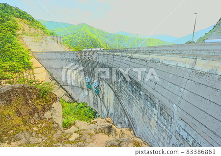 Dam Arch type concrete dam - Stock Illustration [83386861] - PIXTA