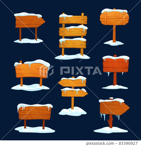 Winter wooden signs with snow, cartoon... - Stock Illustration ...