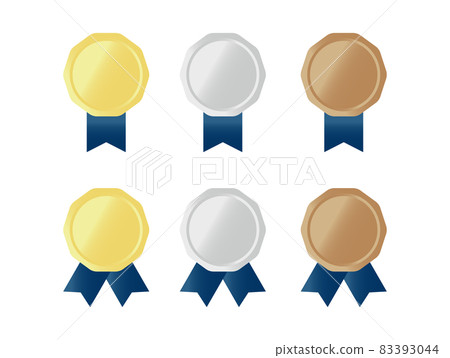 Blue ribbon gold, silver and bronze medal set - Stock Illustration ...