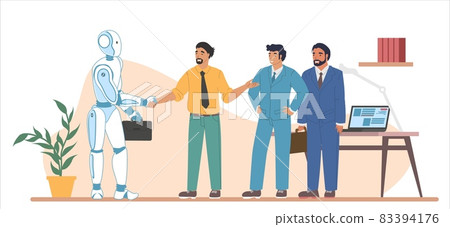 Smart robot machine and humans working... - Stock Illustration ...