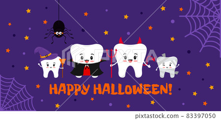 Happy Halloween teeth family in carnival... - Stock Illustration ...
