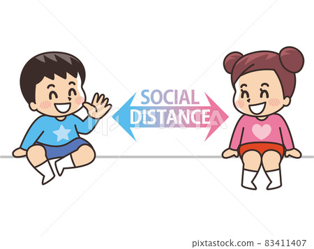Children talking at a distance Social distance - Stock Illustration ...