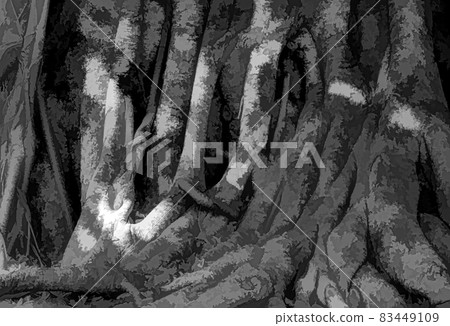 Gnarly roots of an ancient tree near a Japanese... - Stock Illustration ...