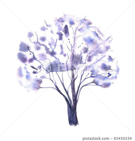 Violet tree on a white background. Watercolor,... - Stock Illustration ...
