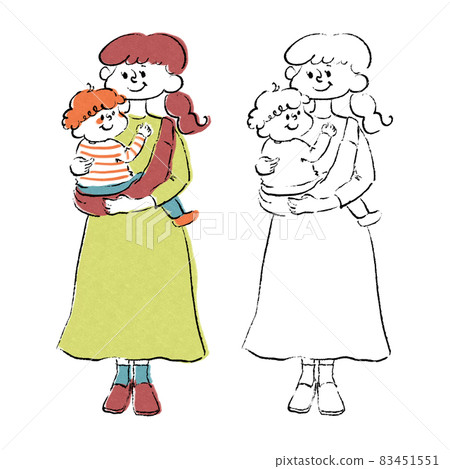 Full-body hand-drawn illustration of a mother... - Stock Illustration ...
