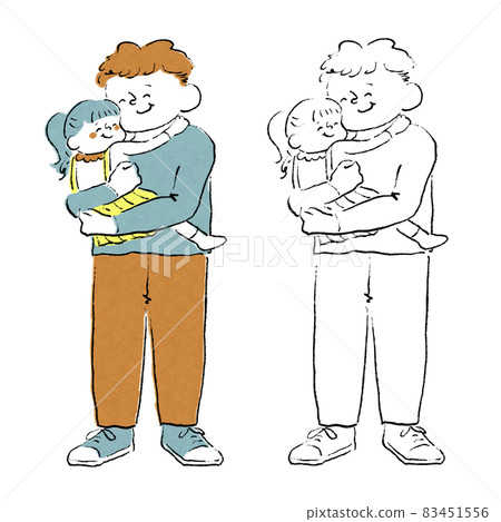Full-body hand-drawn illustration of a father... - Stock Illustration ...