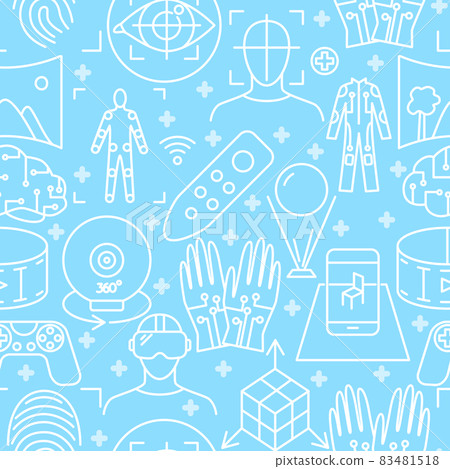 Virtual reality seamless pattern in line style - Stock Illustration ...