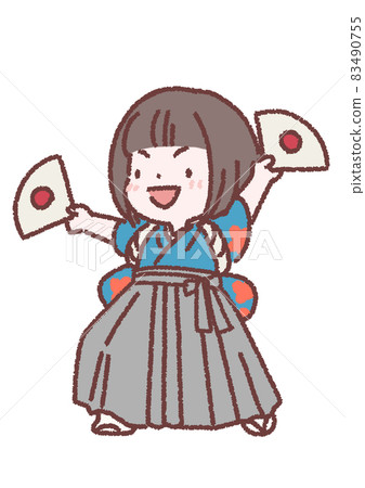 Japanese woman wearing a hakama and dancing - Stock Illustration ...