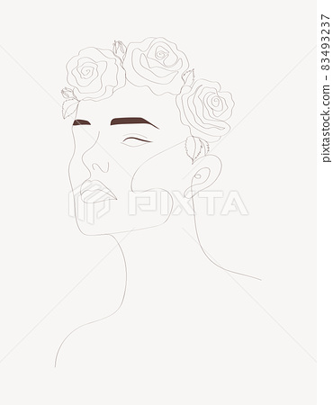 Woman with Flowers one line. Female Face with... - Stock Illustration ...