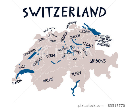 Vector hand drawn stylized map of Switzerland.... - Stock Illustration ...