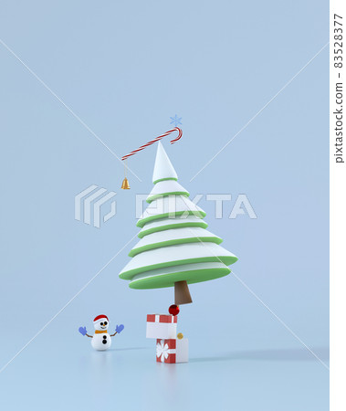 Candy cane and Christmas tree balancing on gift - Stock Illustration ...