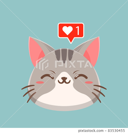 Cartoon illustration of cute cat face with love... - Stock Illustration ...