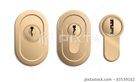 Gold keyholes 3d templates. Metal key holes for...-插圖素材 [83539182 ...