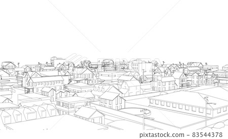 Outline of a quarter of a small town from black... - Stock Illustration ...