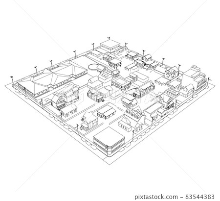 Outline of a quarter of a small town from black... - Stock Illustration ...