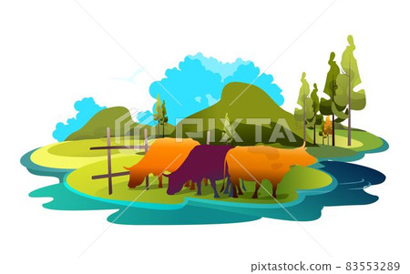 rural landscape summer ecologically clean pastures - Stock Illustration ...