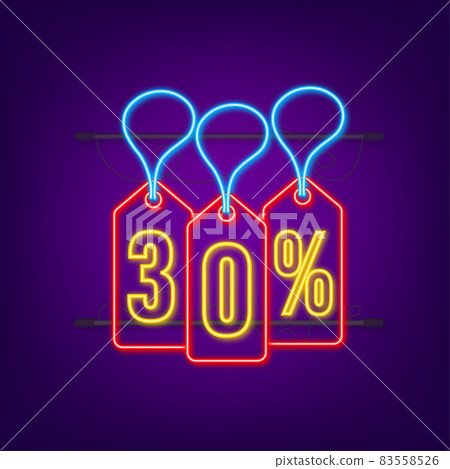 30 percent OFF Sale Discount neon tag. Discount... - Stock Illustration ...