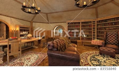Old library vintage interior 3d illustration - Stock Illustration ...