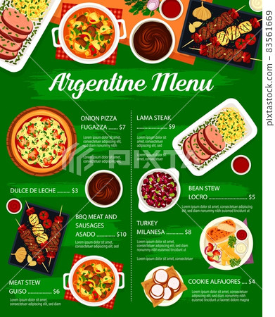 Argentine cuisine menu. Turkey Milanesa, bbq... - Stock Illustration ...