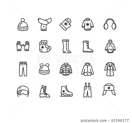 Winter Clothes Sign Black Thin Line Icon Set.... - Stock Illustration ...