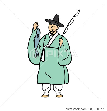Seonbi, Korean scholar with Hanbok holding... - Stock Illustration ...
