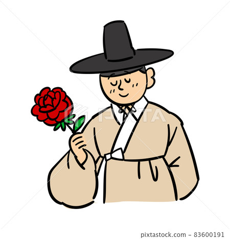 Seonbi, Korean scholar with Hanbok holding... - Stock Illustration ...