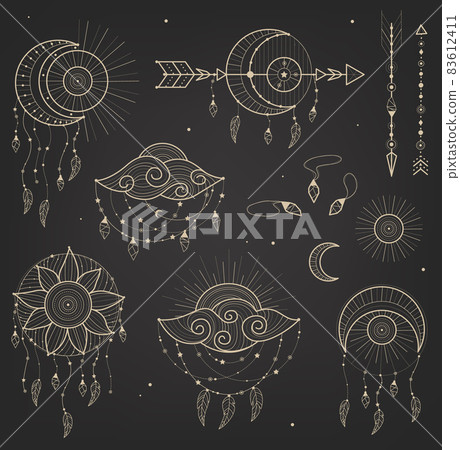 Witch magic symbols. Doodle esoteric, boho... - Stock Illustration [83612411] - PIXTA