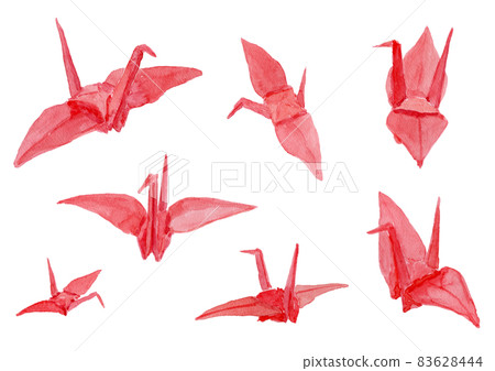 Watercolor illustration of red paper cranes - Stock Illustration ...