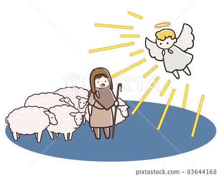 A shepherd with sheep, surprised to see an angel - Stock Illustration ...