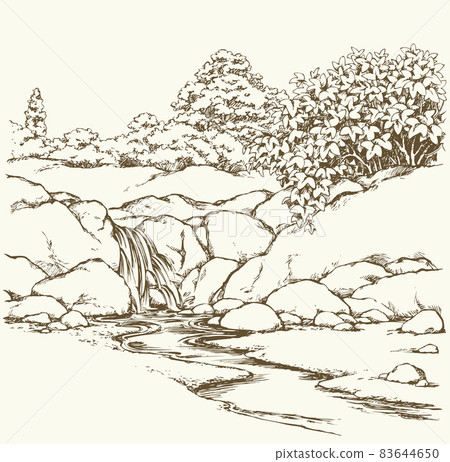 Mountain stream. Vector drawing - Stock Illustration [83644650] - PIXTA