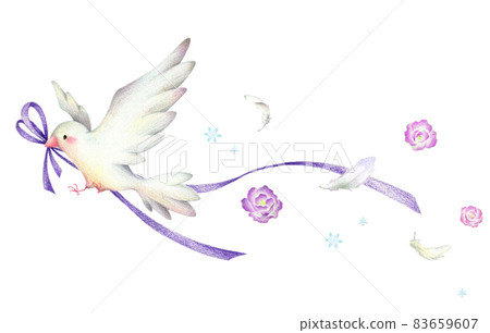 White bird flapping with a purple ribbon,... - Stock Illustration ...